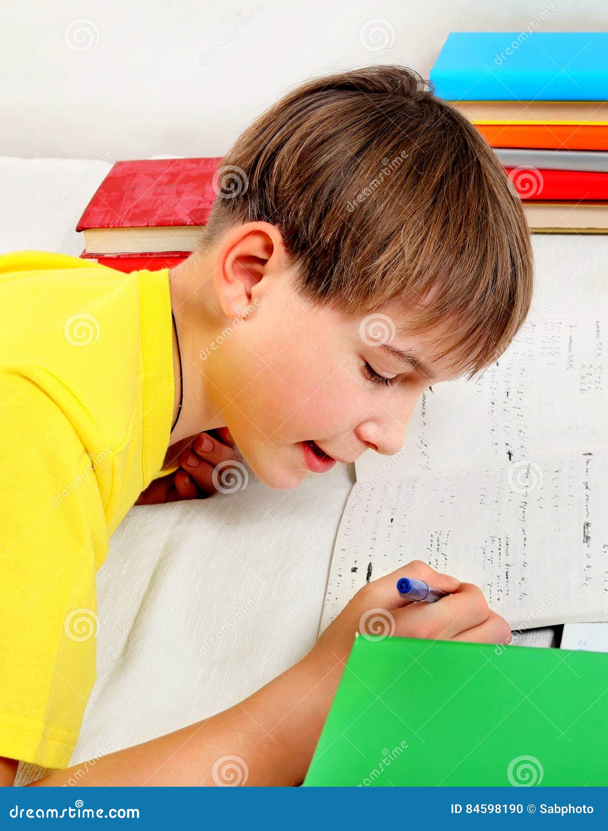Kid doing Homework stock photo. Image of books, pupil - 84598190