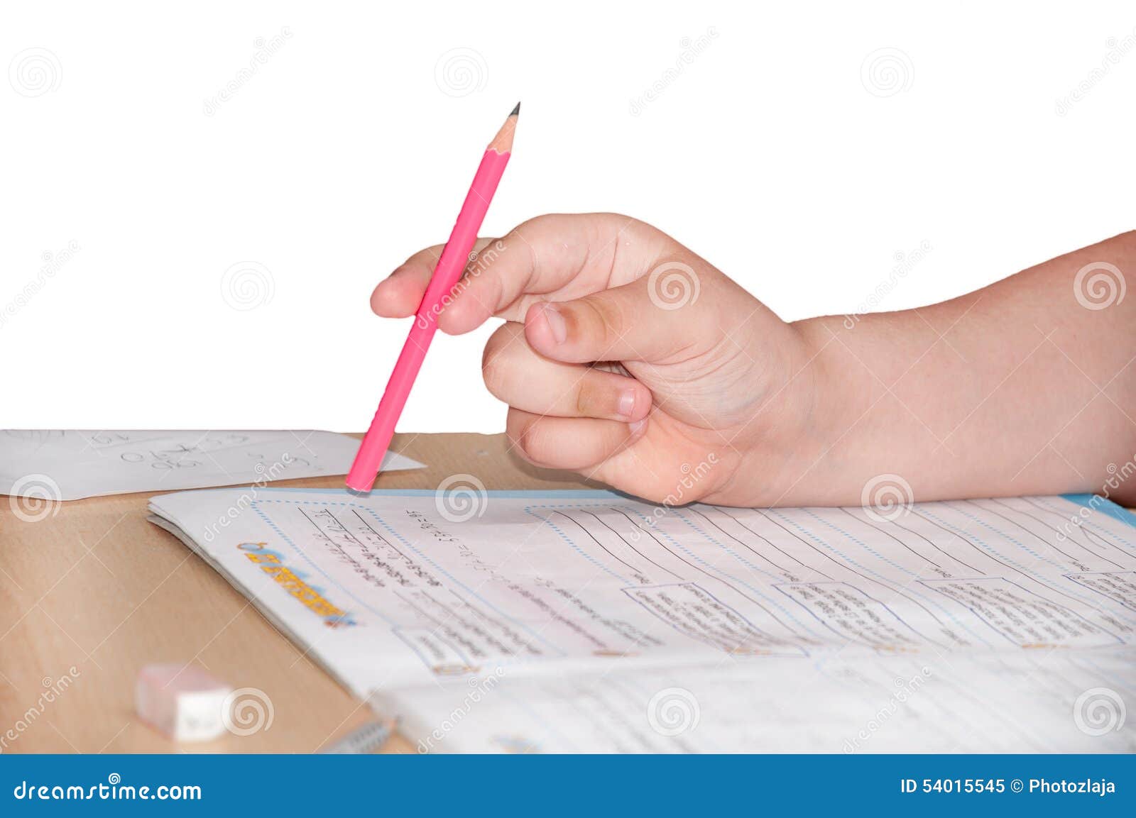 Kid Doing Homework Mathematics on the Table Stock Image - Image of ...