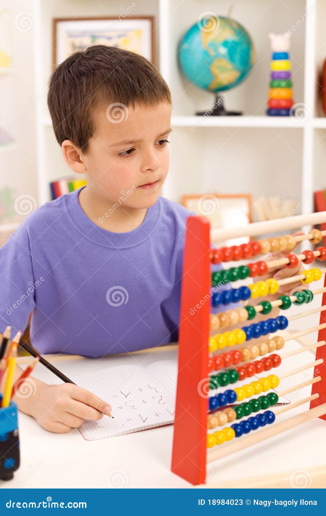 Kid doing math exercise stock image. Image of young, science - 18984023