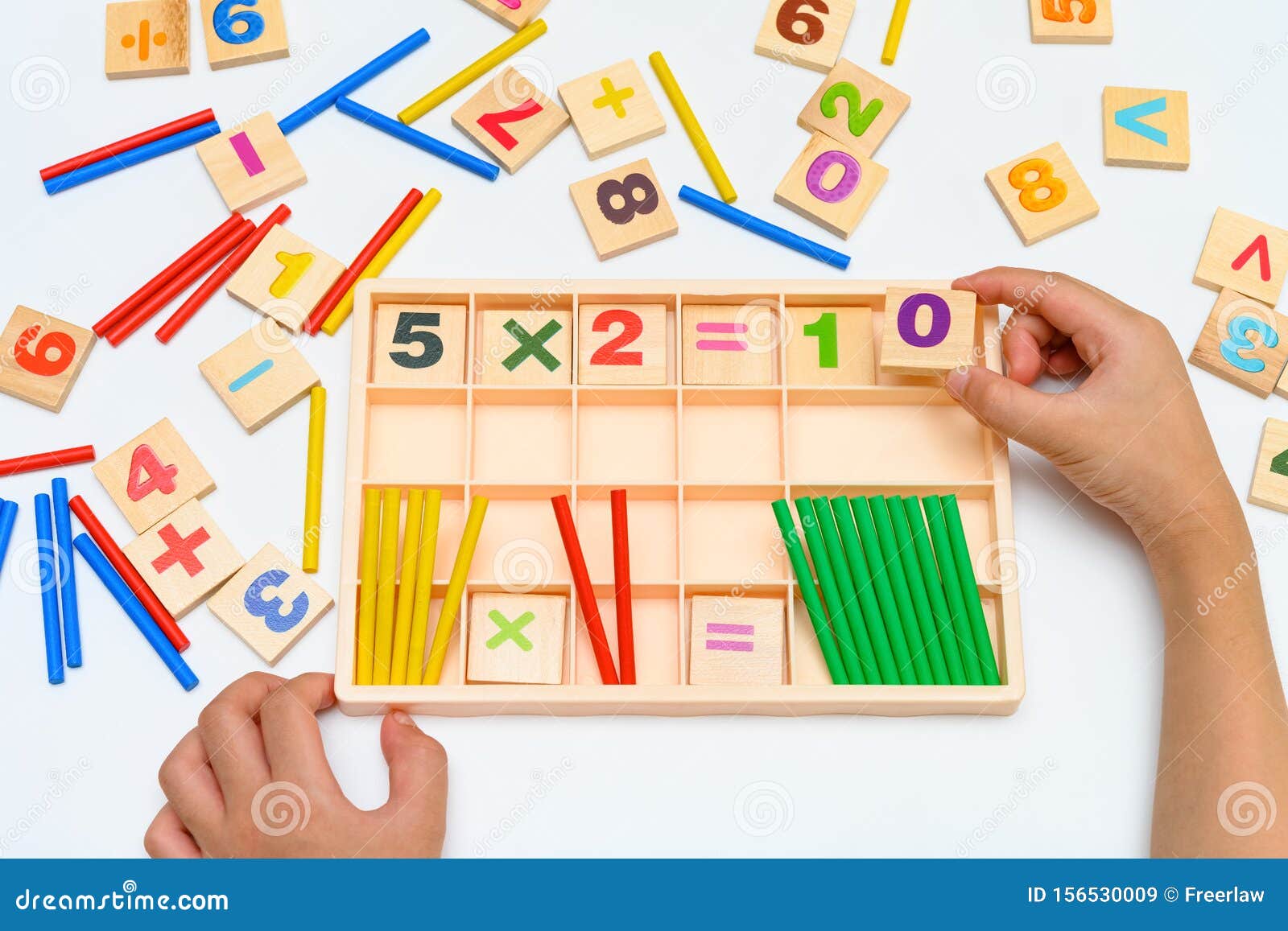 Kid Doing Multiplication Equation Using Counting Rod Stock Image ...