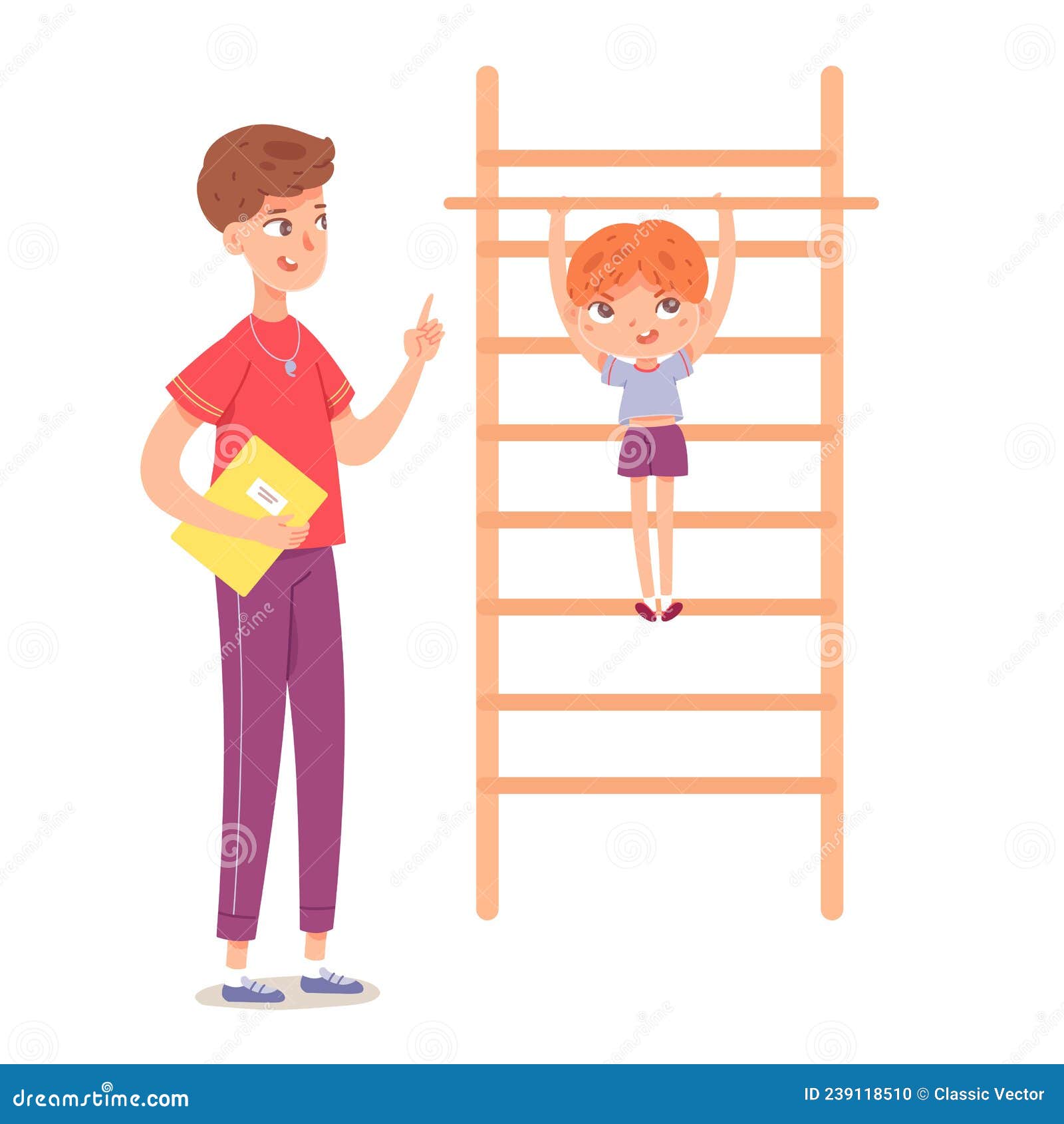 Kid Doing Pull Ups In Physical Education Class At School. Child With ...