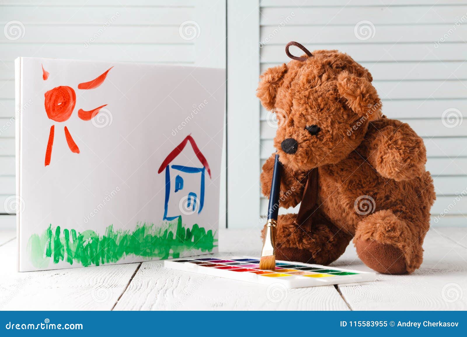 Kid Draw Learning, Teddy with Paints Stock Image - Image of color ...