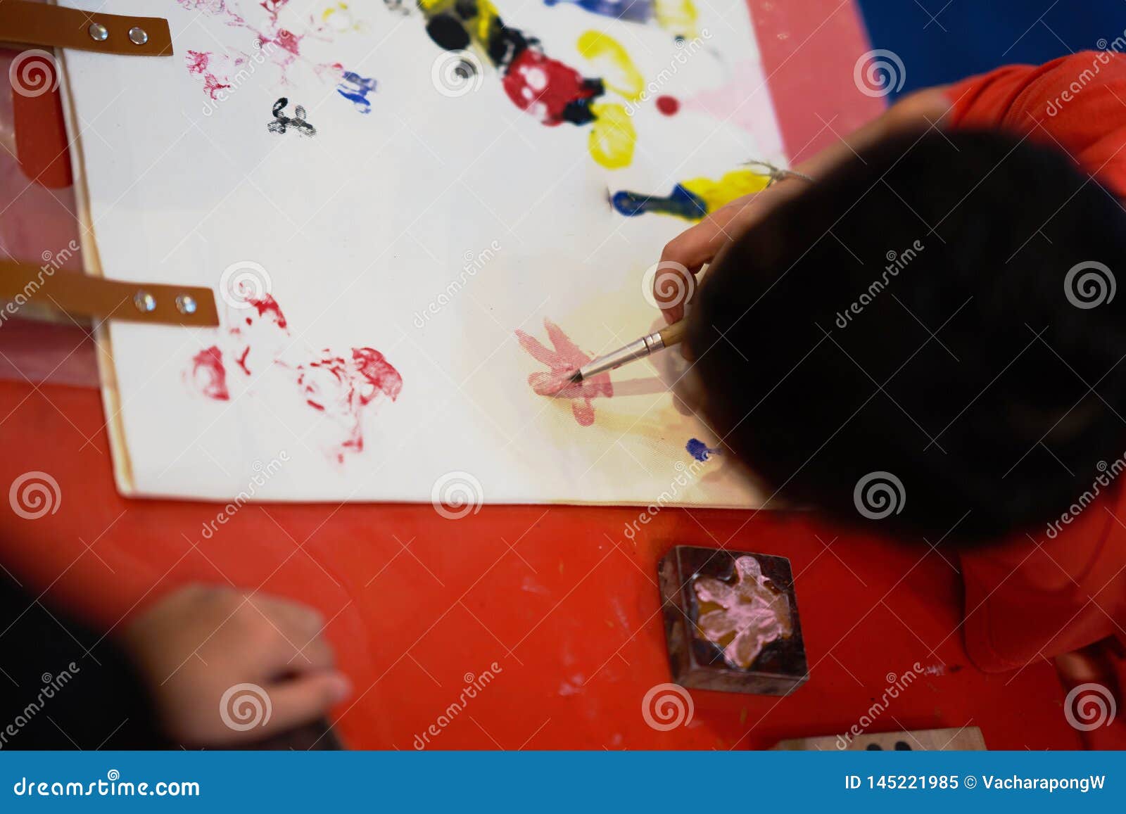 Kid is Drawing Artwork by Coloring,top View Stock Image - Image of kids ...
