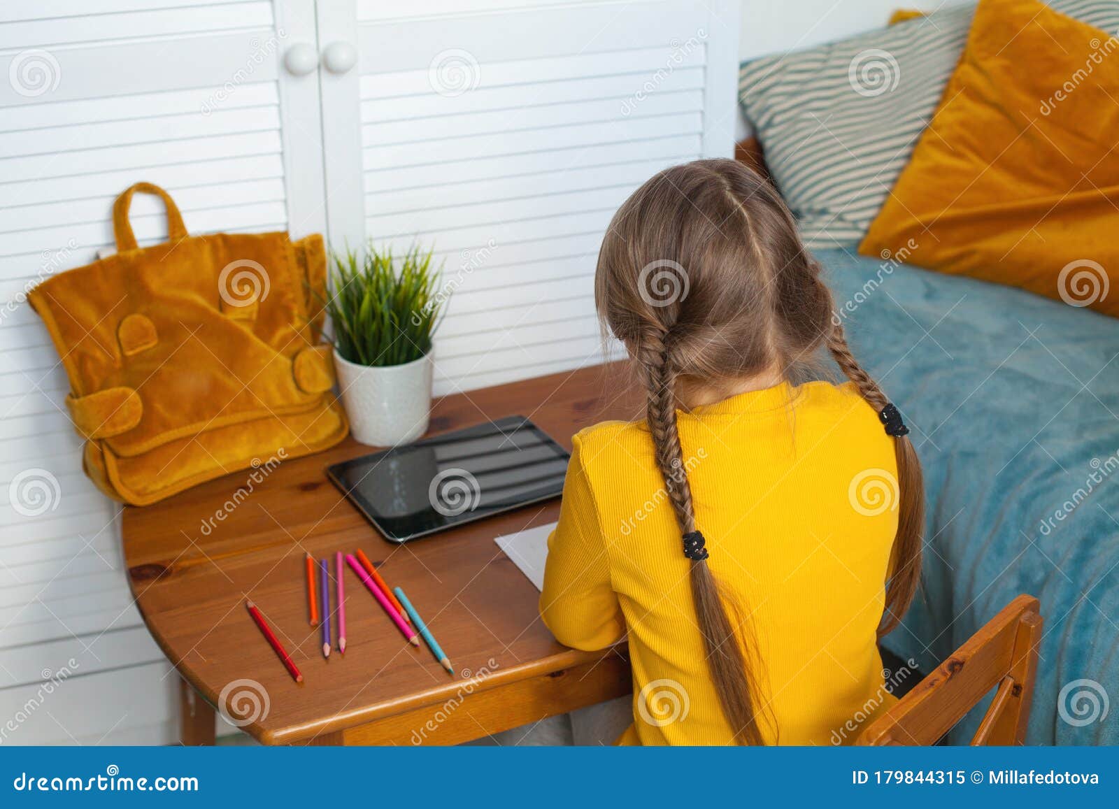 Kid Drawing. Distance Learning, Hobby and Leisure Activity at Home ...