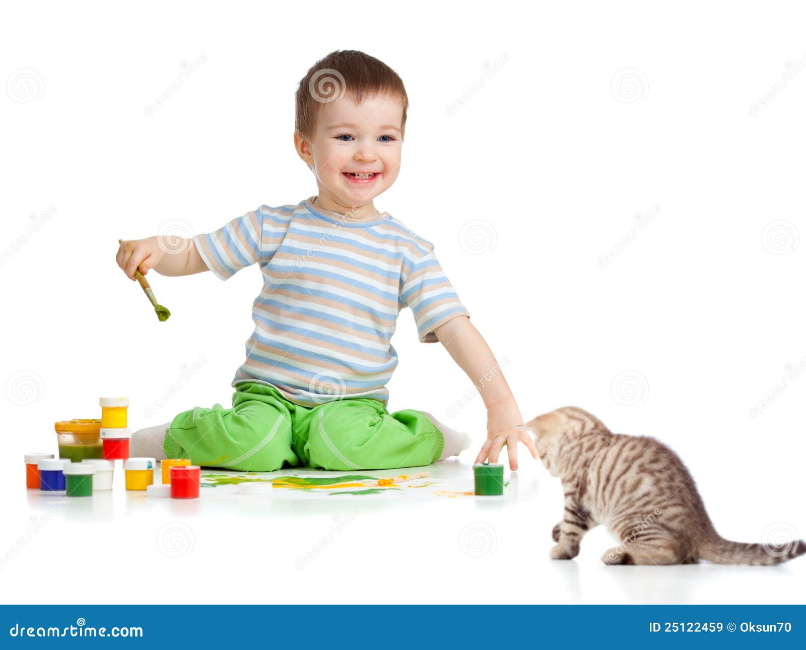 Kid Drawing Paints Playing Kitten Stock Photos - Free & Royalty-Free ...