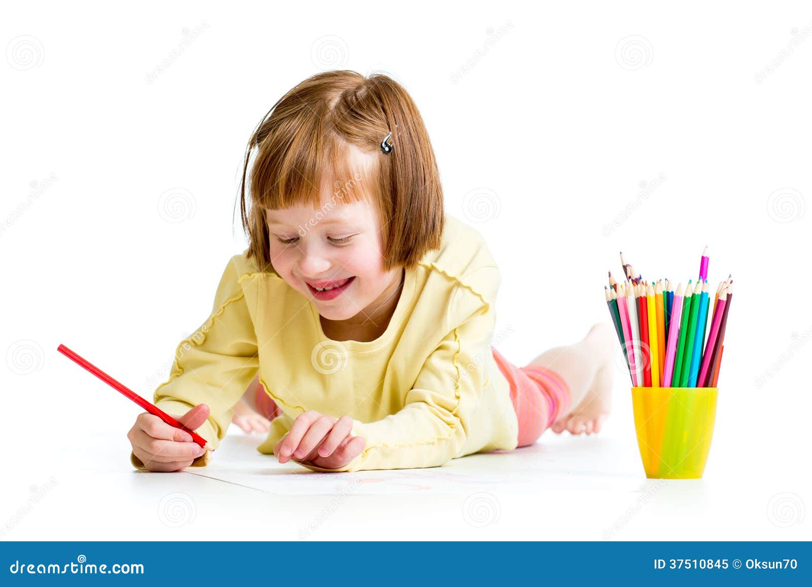 Kid drawing with pencils stock image. Image of paper - 37510845