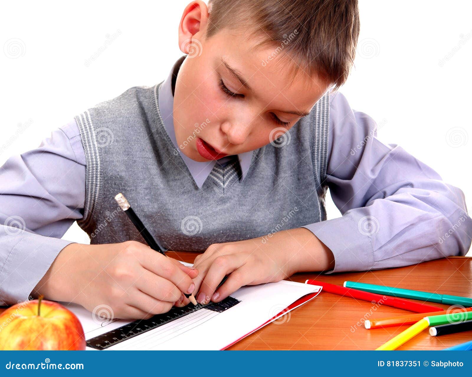 Kid is drawing stock image. Image of face, ruler, home - 81837351