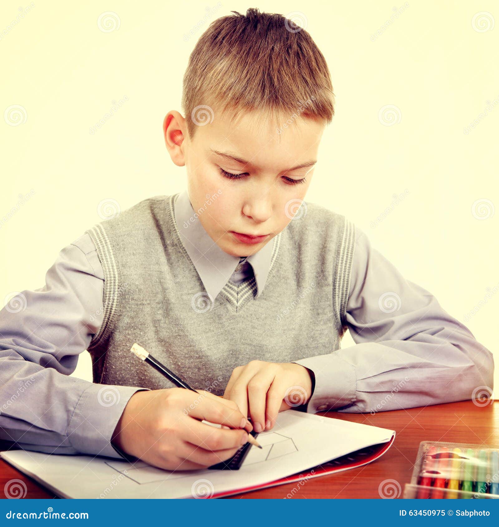 Kid is Drawing stock image. Image of childhood, pencil - 63450975