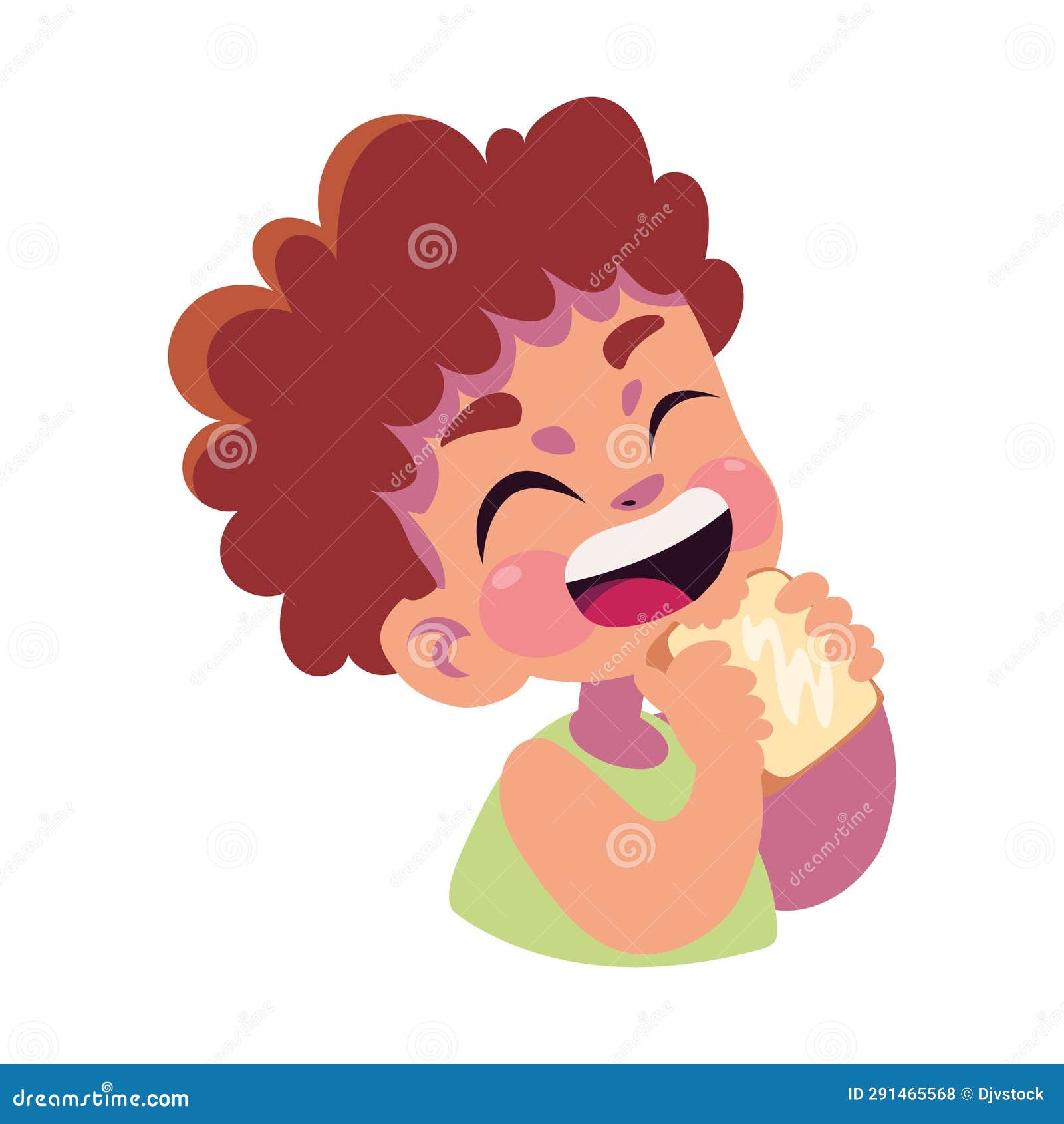 Kid eating bread stock vector. Illustration of happy - 291465568