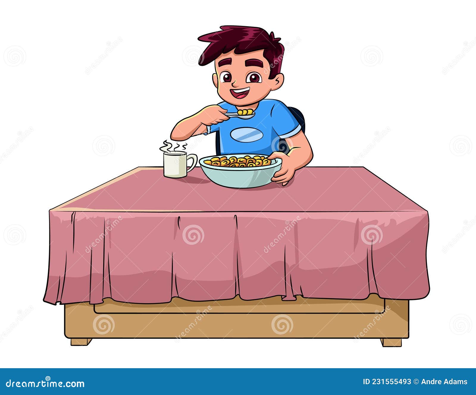 Happy Boy Eating Breakfast Cereal Cartoon Vector | CartoonDealer.com ...