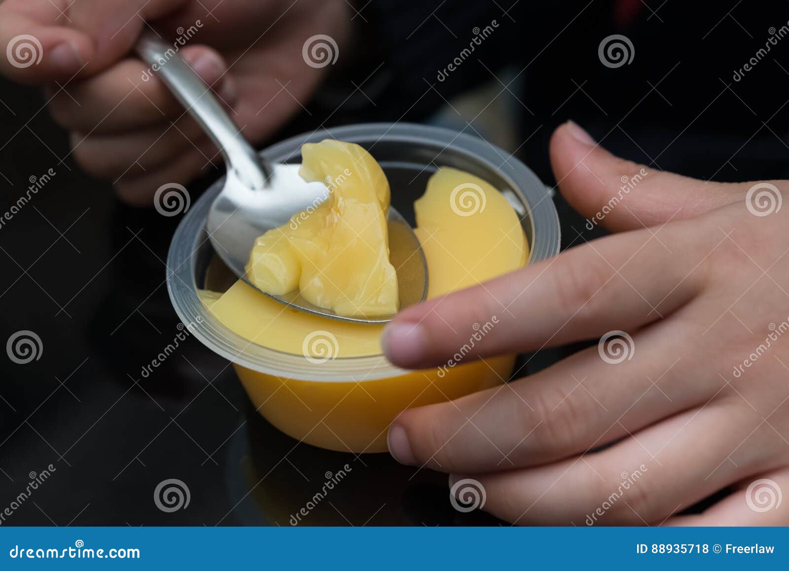 Kid Eating Mango Flavor Pudding Stock Photo - Image of wobble, gelatin ...