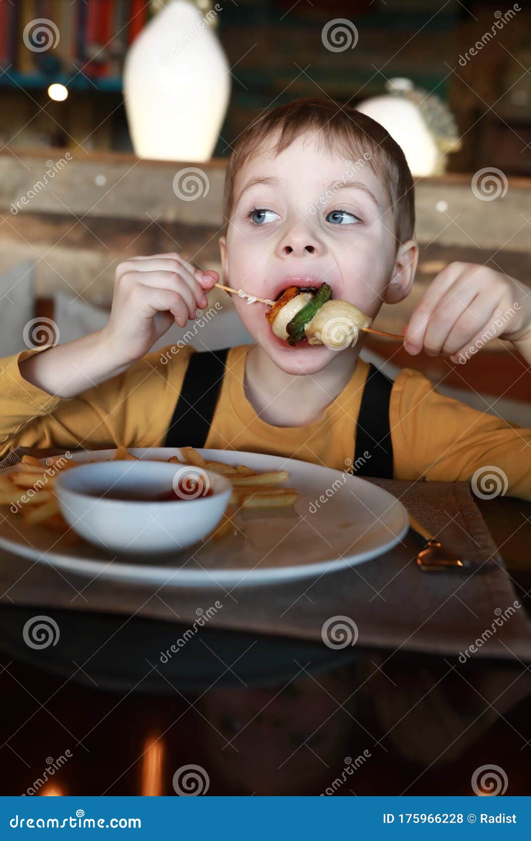 Kid Eating Meat and Vegetable Kebab Stock Photo - Image of human, child ...