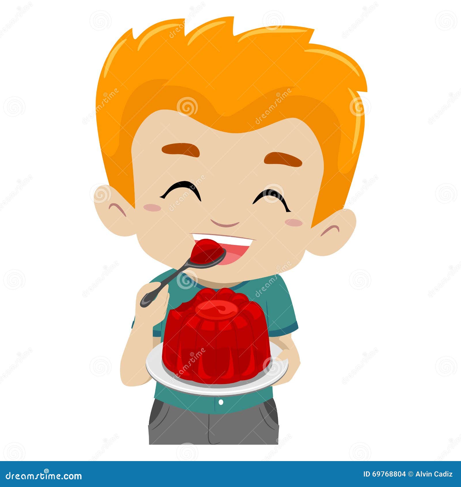 Kid eating Red Jello stock vector. Illustration of jello - 69768804
