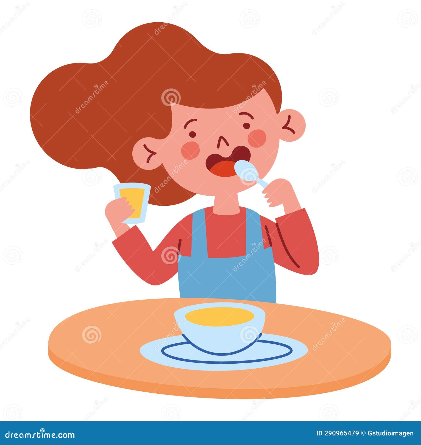 Eating Soup With Spoon From Bowl. Vector Simple Stickman No Face ...