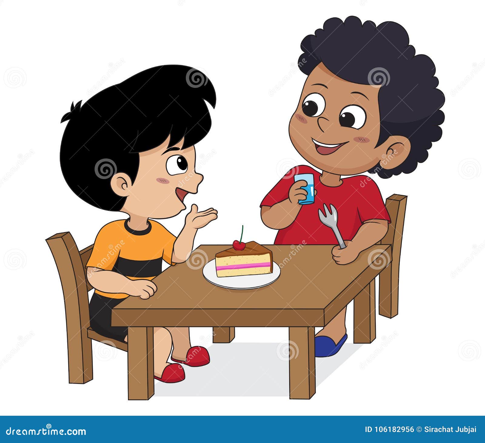 Kid Eating and Talking with Friends.Vector Stock Vector - Illustration ...
