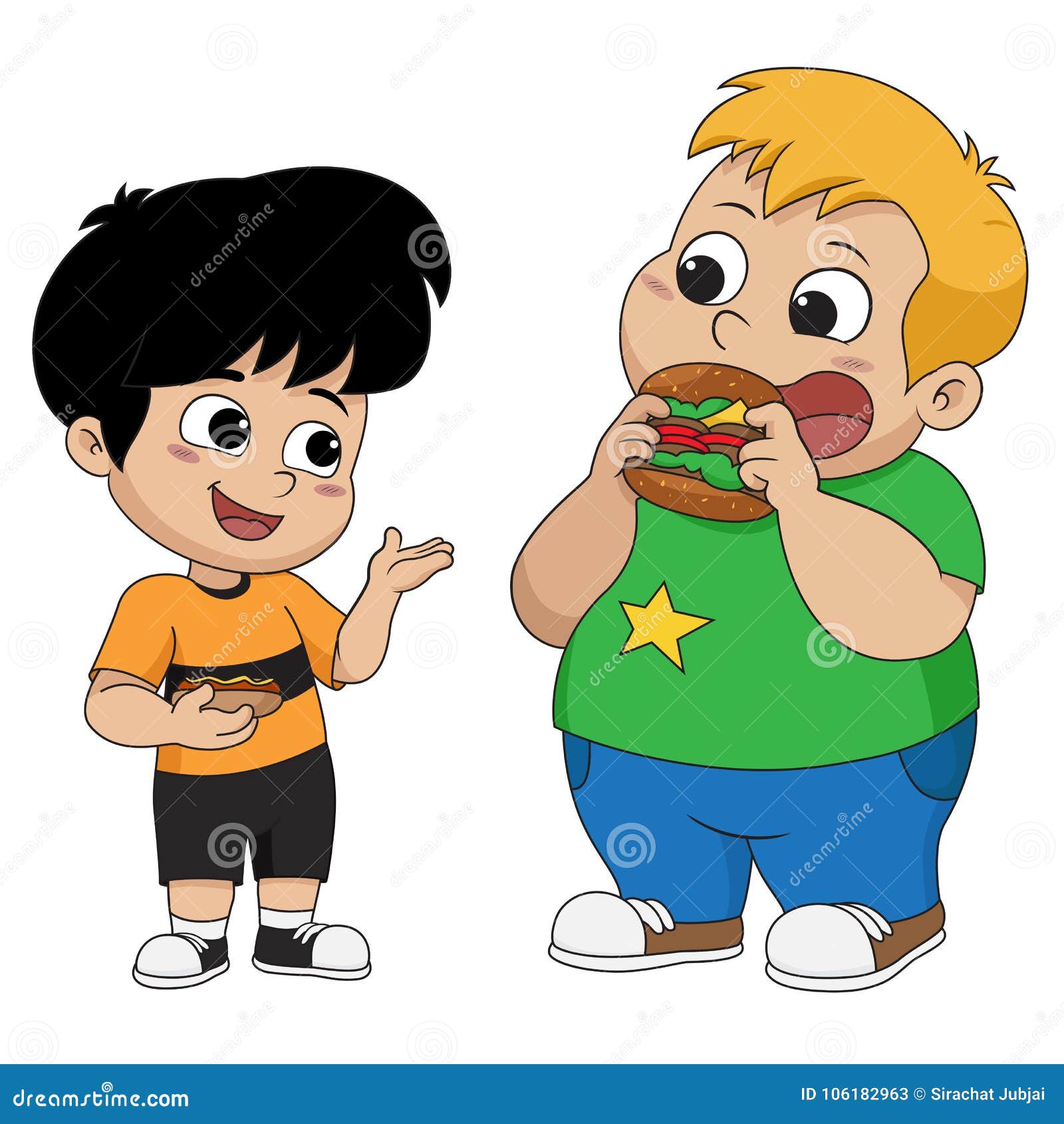 Kid Eating and Talking with Friends.Vector Stock Vector - Illustration ...