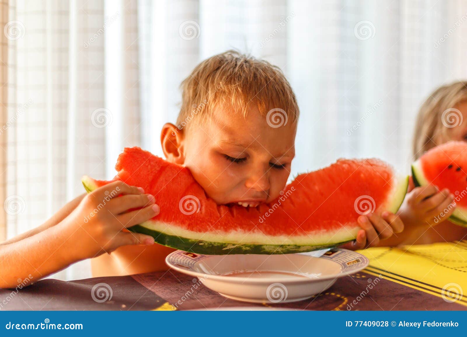 Kid eating watermelon stock photo. Image of funny, organic - 77409028