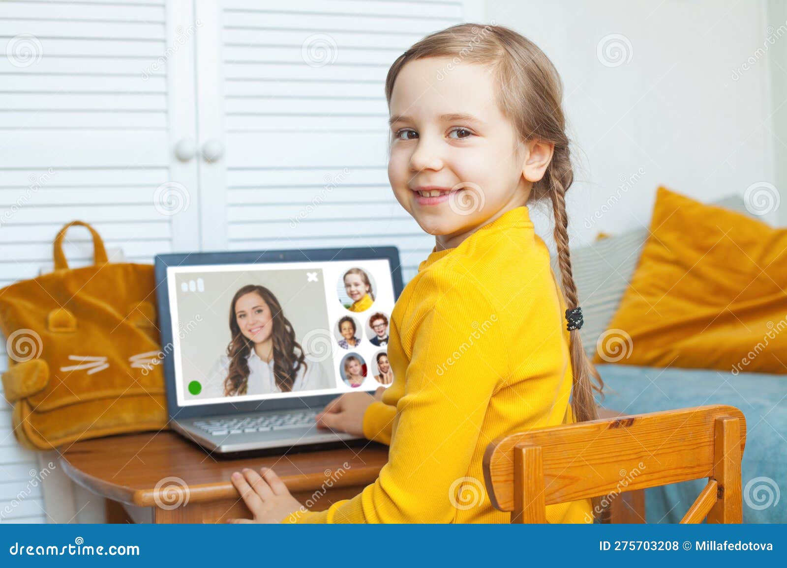 Kid Education. Happy Child Learning Online Stock Photo - Image of ...