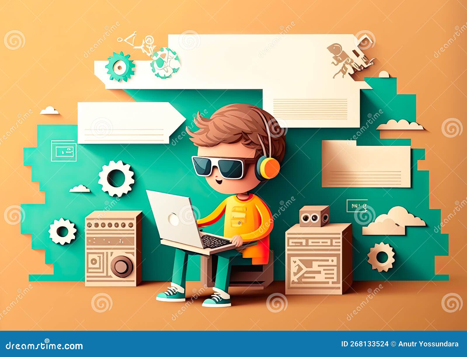 Kid Engineer Education Paper Cut Art Banner, Generative AI Stock ...