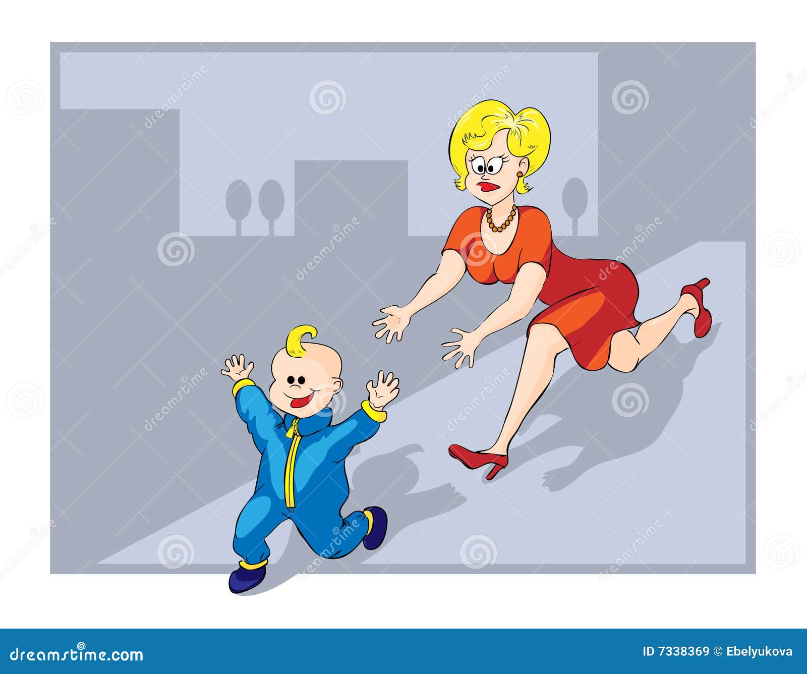 A Kid Escapes from His Mum. Stock Vector - Illustration of walk, light ...