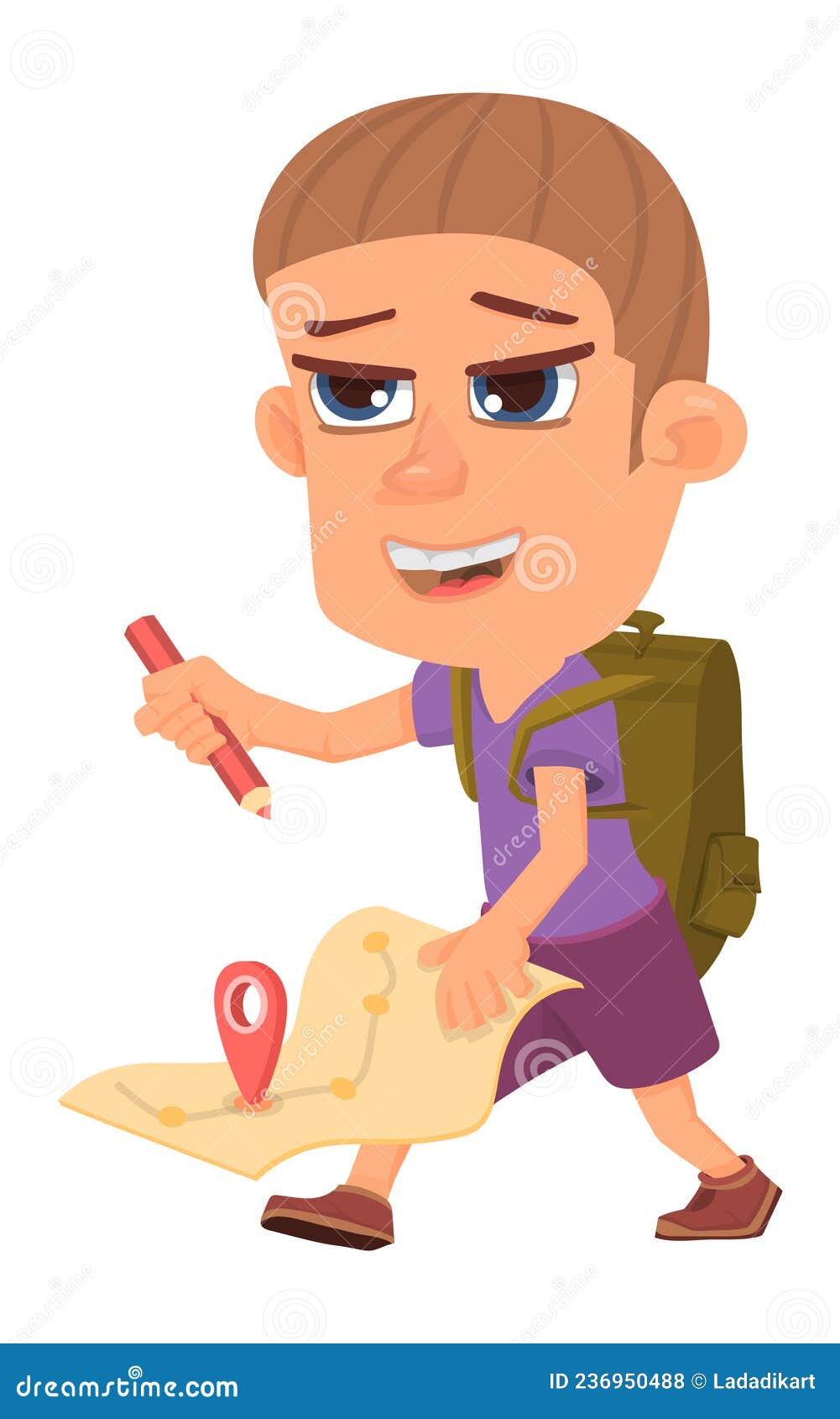 Cartoon Scout. Boy Using Map. Stock Illustration - Illustration of ...