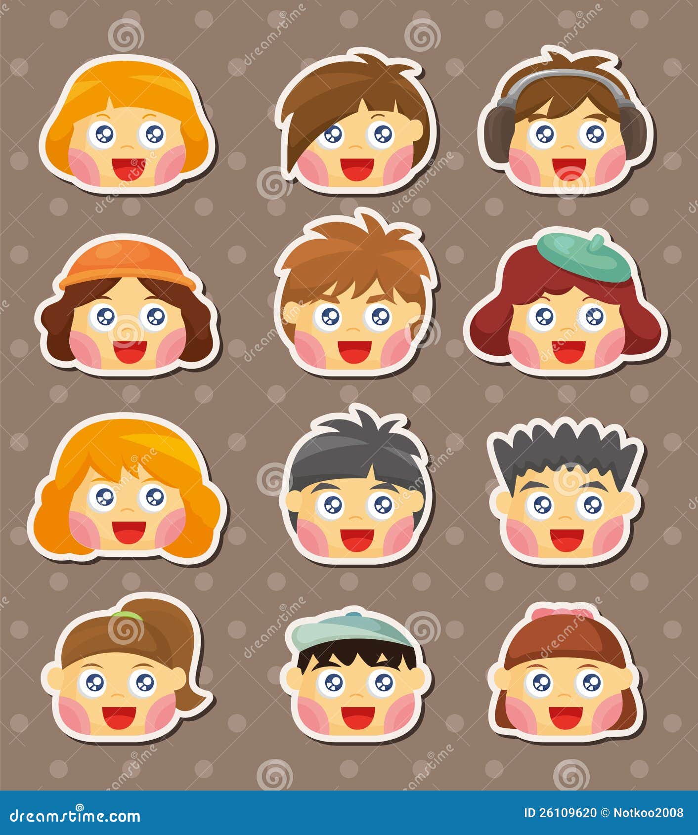 Kid face stickers stock vector. Illustration of school - 26109620