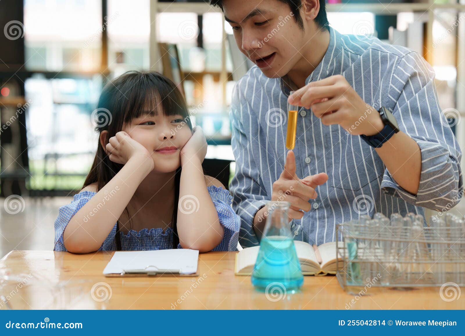 Kid and Father Doing Science Experiments. Education Science Concept ...