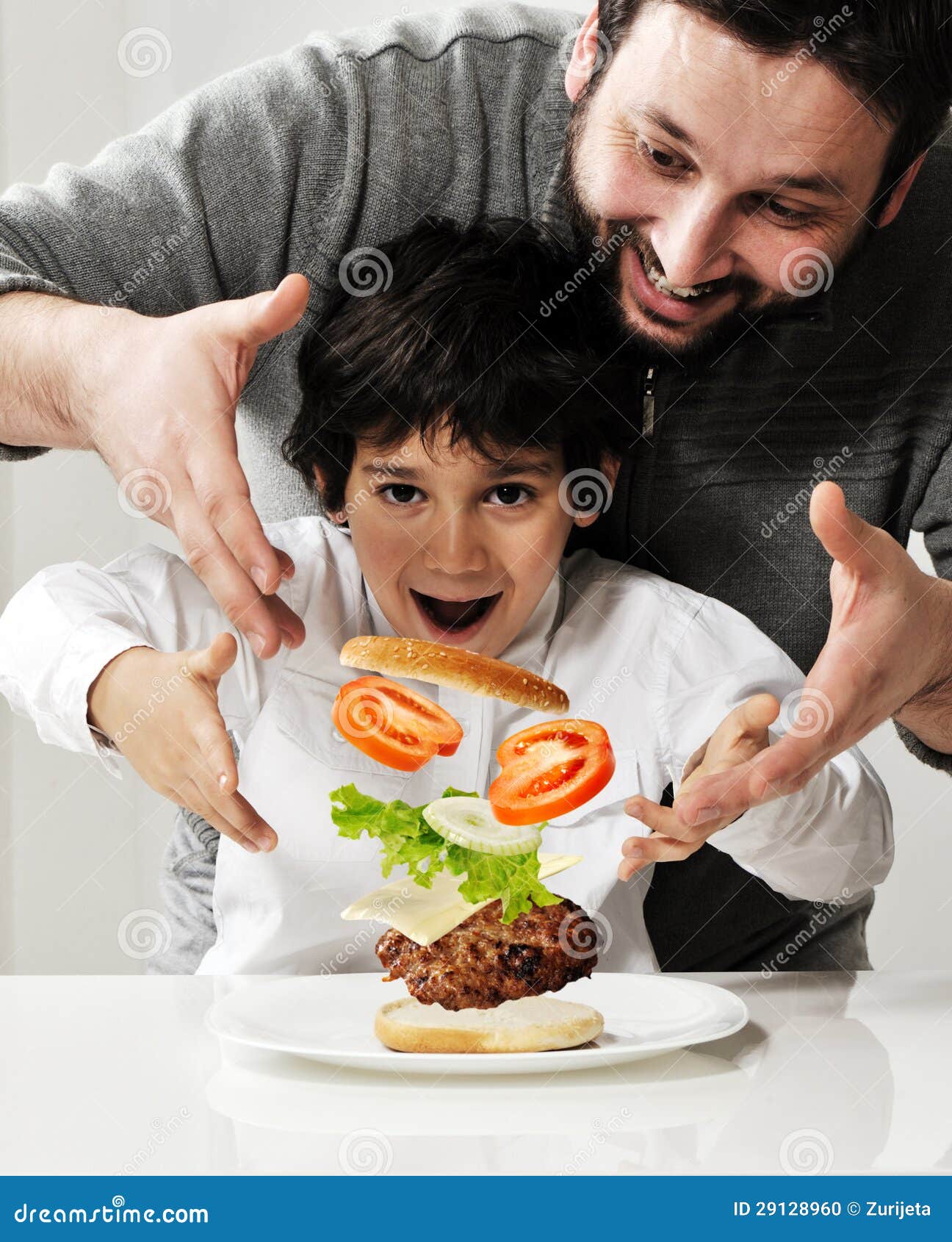 Kid and Father Making Burger Stock Photo - Image of ingredient, fast ...