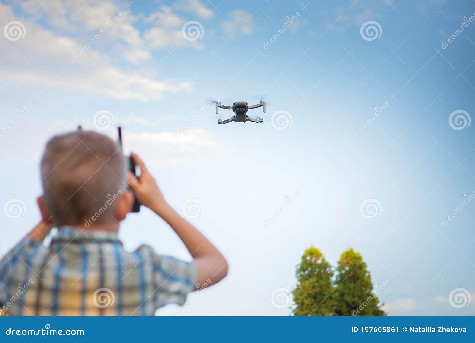 Kid Flying Drone. Boy Operate Drones Stock Image - Image of processing ...