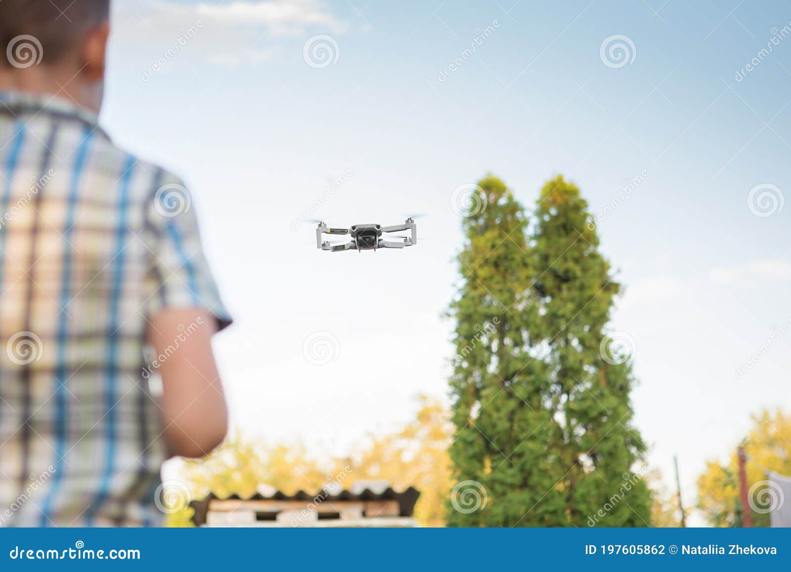 Kid Flying Drone. Boy Operate Drones Stock Photo - Image of model ...