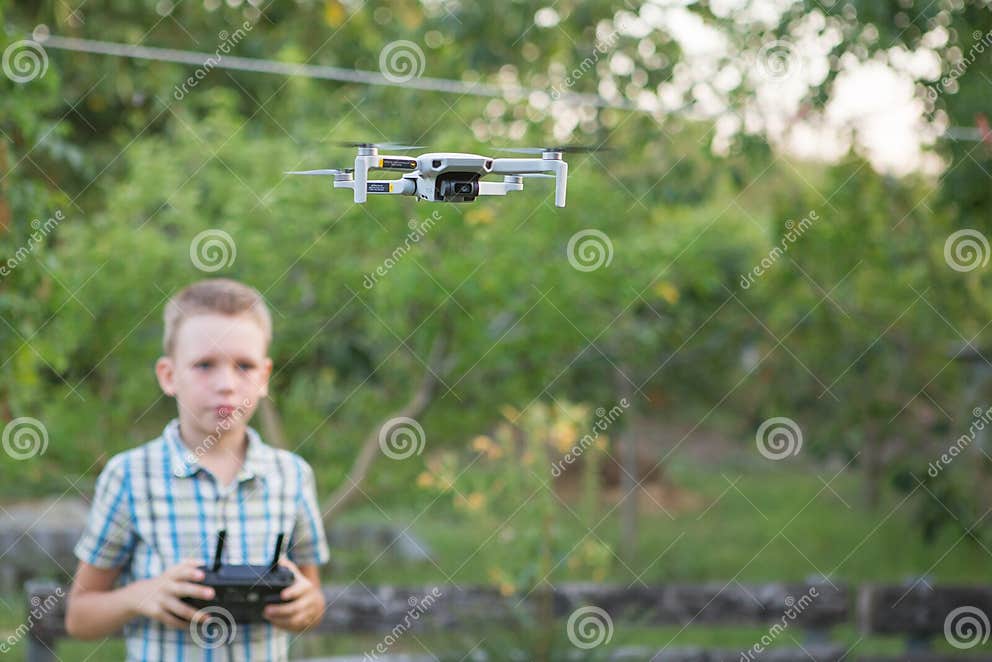 Kid Flying Drone. Boy Operate Drones Stock Image - Image of modern ...