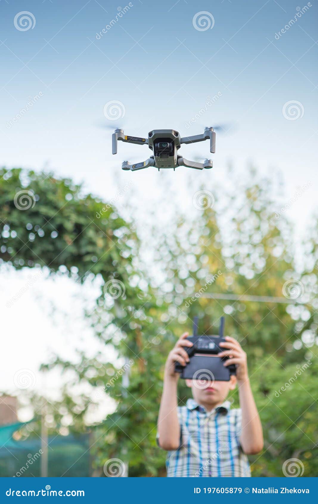 Kid Flying Drone. Boy Operate Drones Stock Image - Image of object ...
