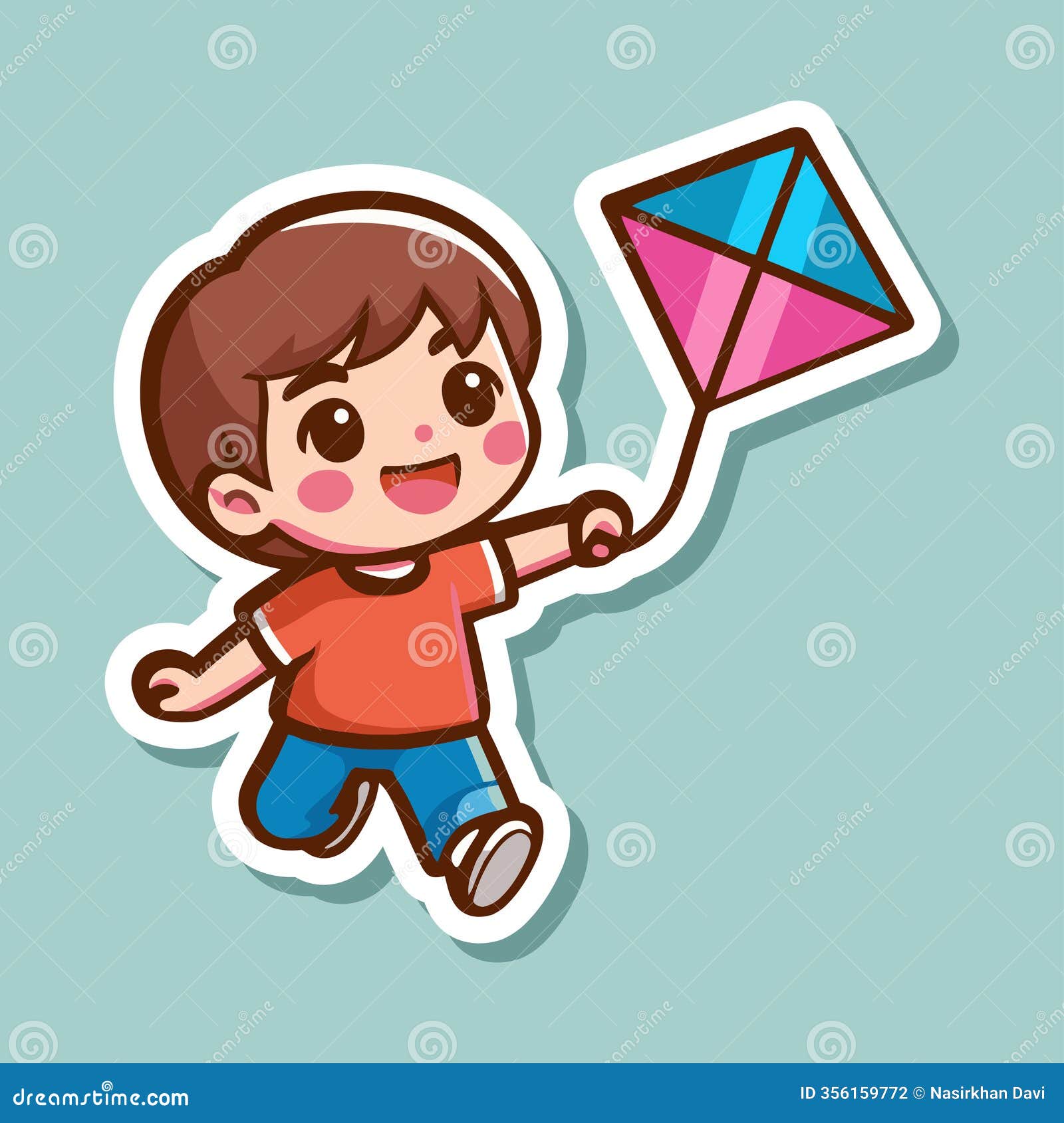 Colorful Illustration Of A Kid And Kite Reaching For The Sky Sticker ...