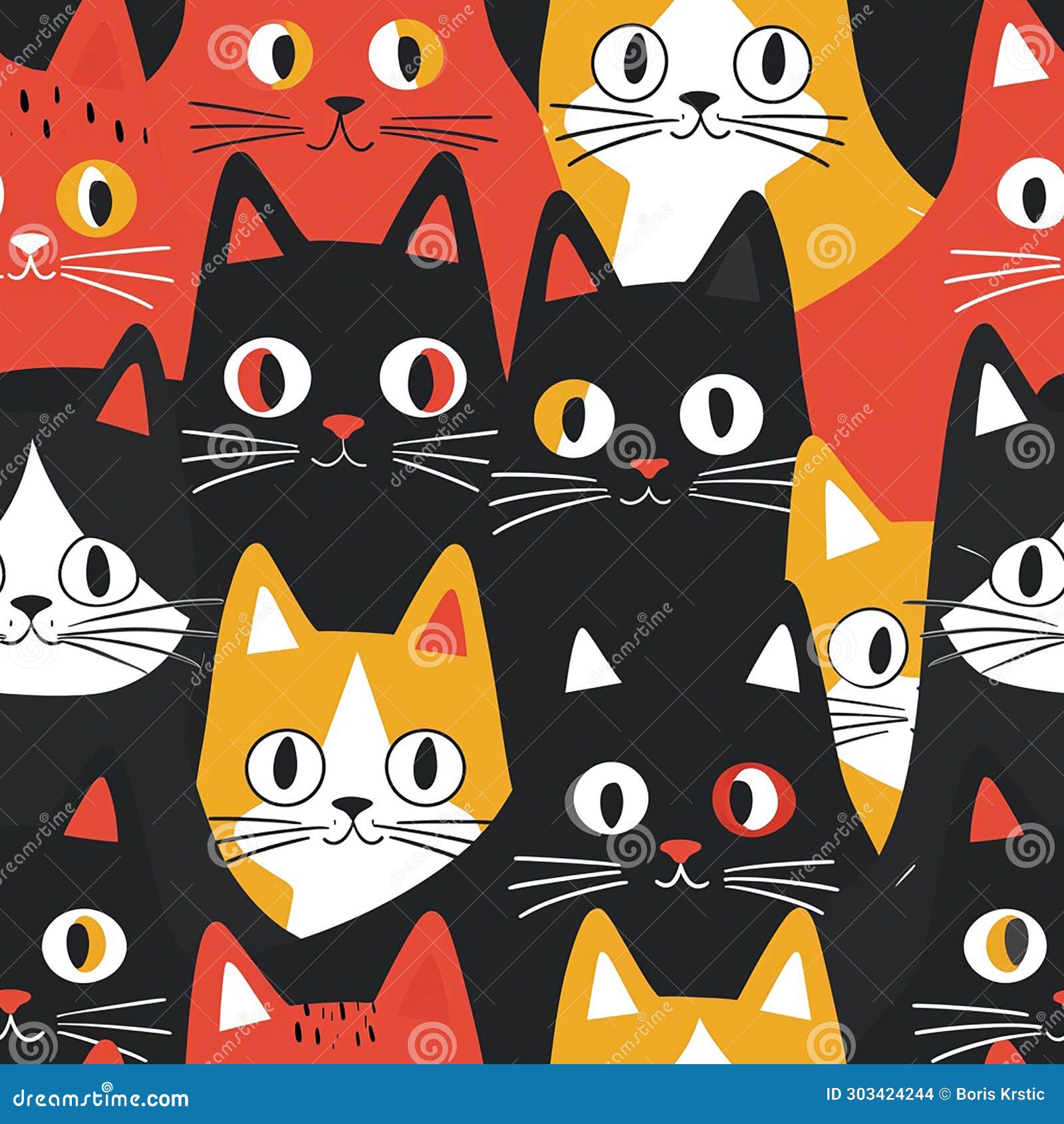 Kid-Friendly Smiling Cat Face Seamless Pattern Stock Illustration ...