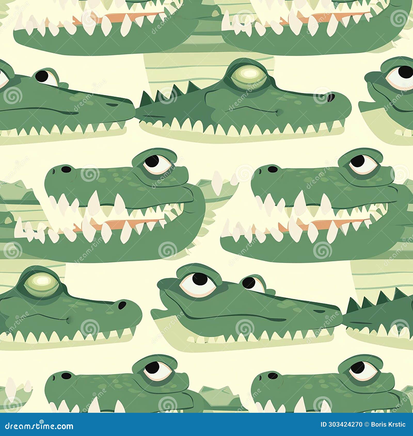 Kid-Friendly Smiling Crocodile Face Seamless Pattern Stock Illustration ...