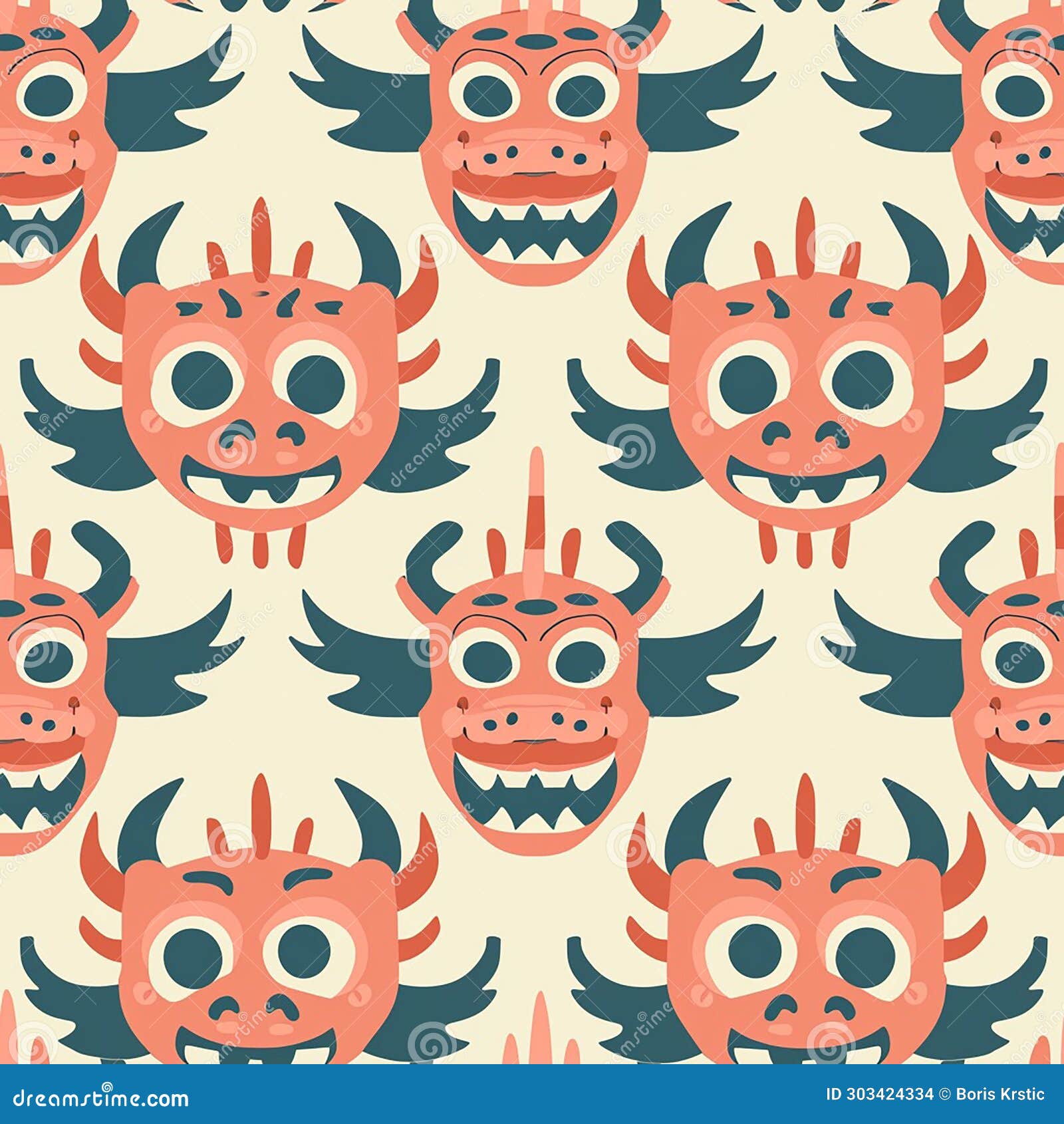 Kid-Friendly Smiling Dragon Face Seamless Pattern Stock Illustration ...