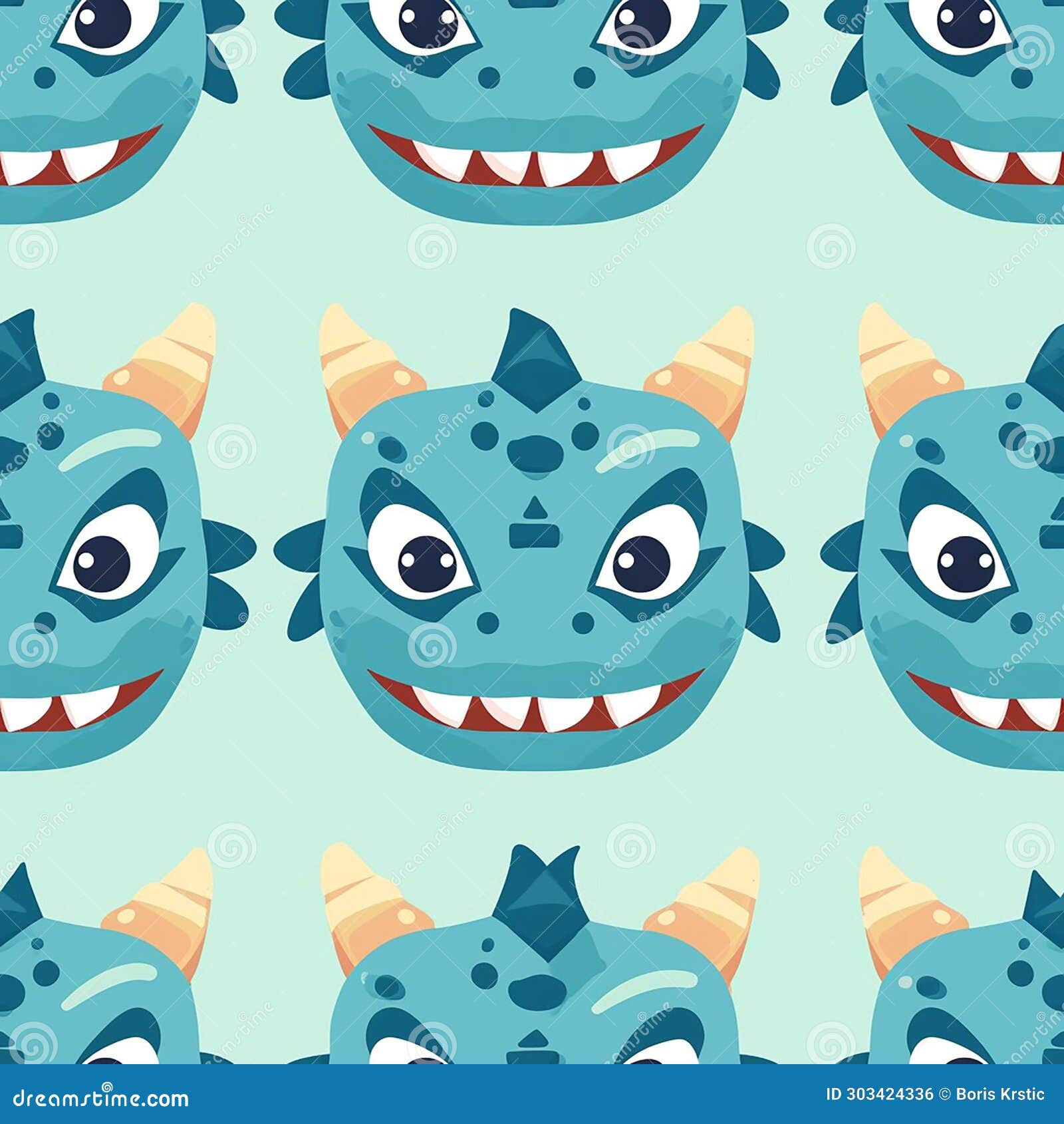 Kid-Friendly Smiling Dragon Face Seamless Pattern Stock Illustration ...