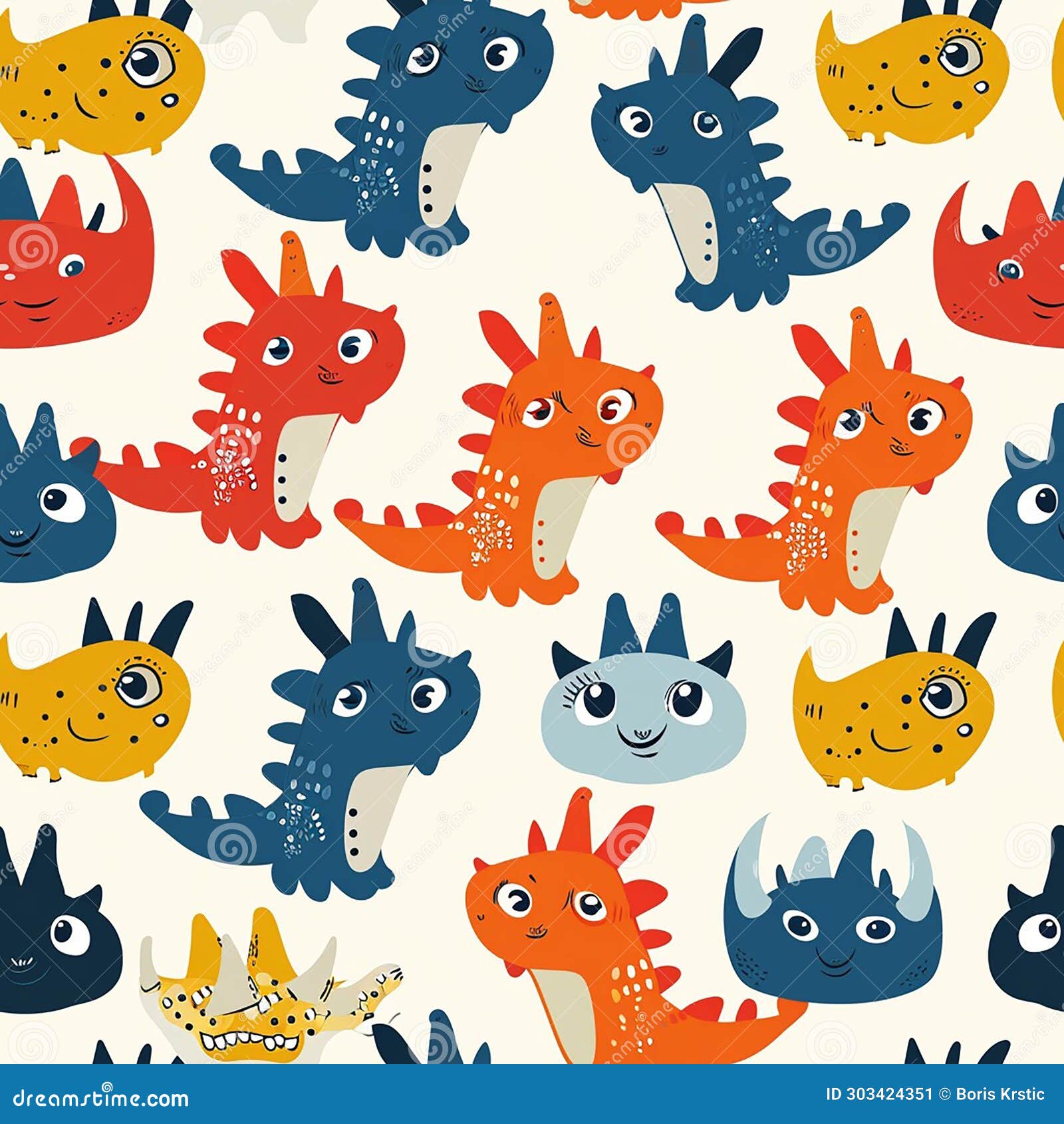 Kid-Friendly Smiling Dragon Face Seamless Pattern Stock Illustration ...