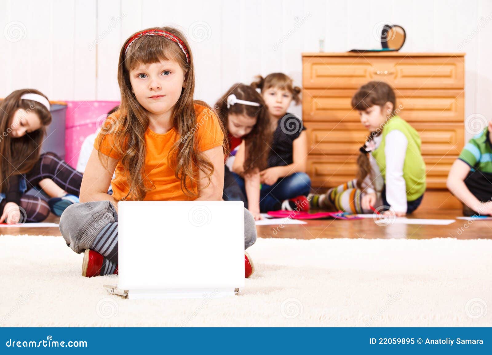 Kid in front of laptop stock image. Image of computer - 22059895