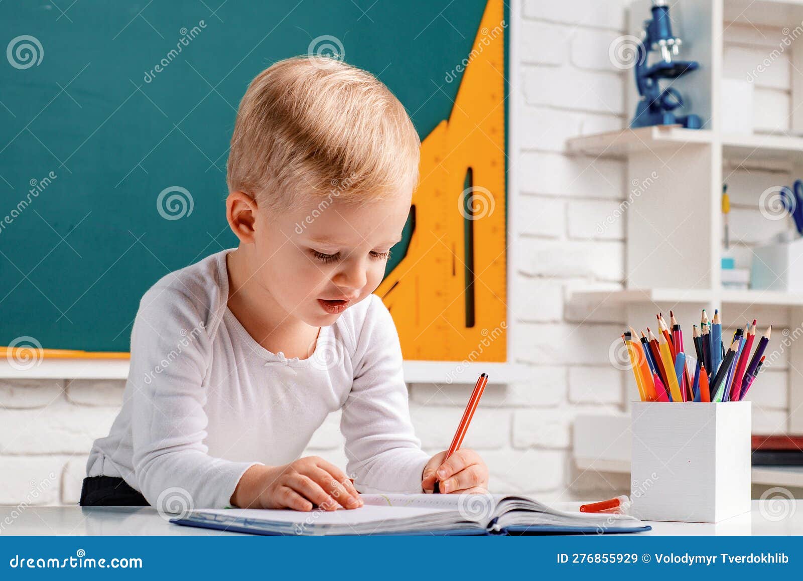 Kid Gets Ready for School. Cute Little Preschool Kid Boy with Teacher ...