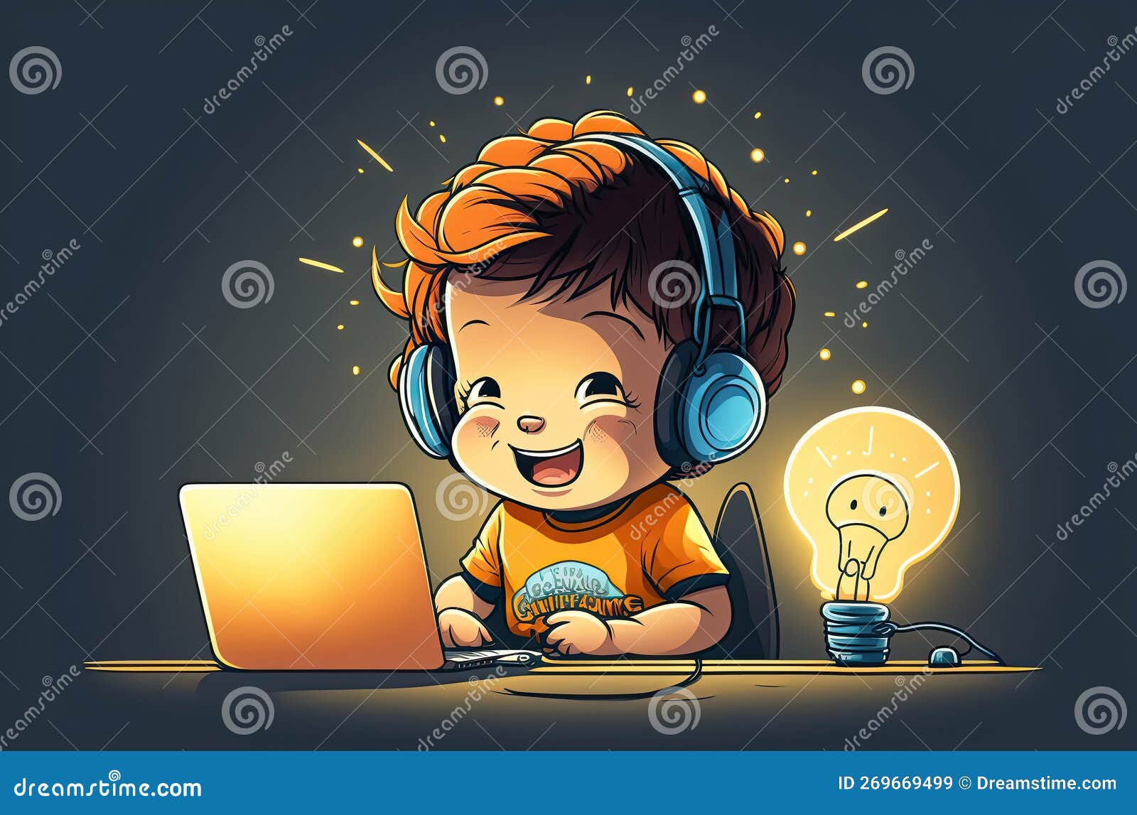 Kid Getting Idea from Using Computer and Internet for Creative Thinking ...