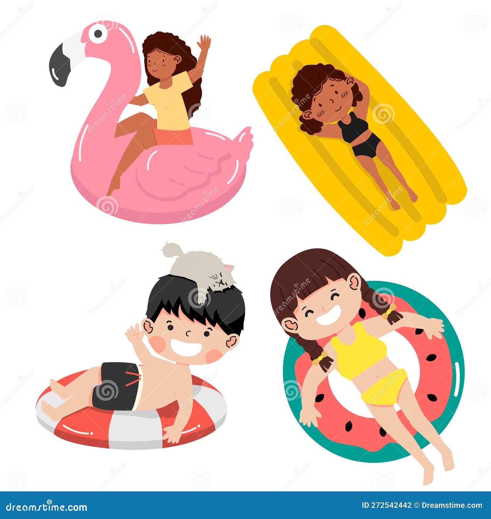 Kid Gir or Boy Relaxing on Float Swim Set Stock Vector - Illustration ...