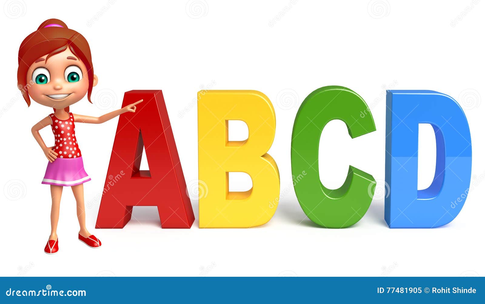 Kid Girl With ABCD Sign Royalty-Free Cartoon | CartoonDealer.com #77481905