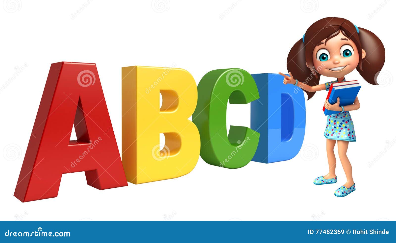 Kid Girl With ABCD Sign Stock Illustration | CartoonDealer.com #77482369