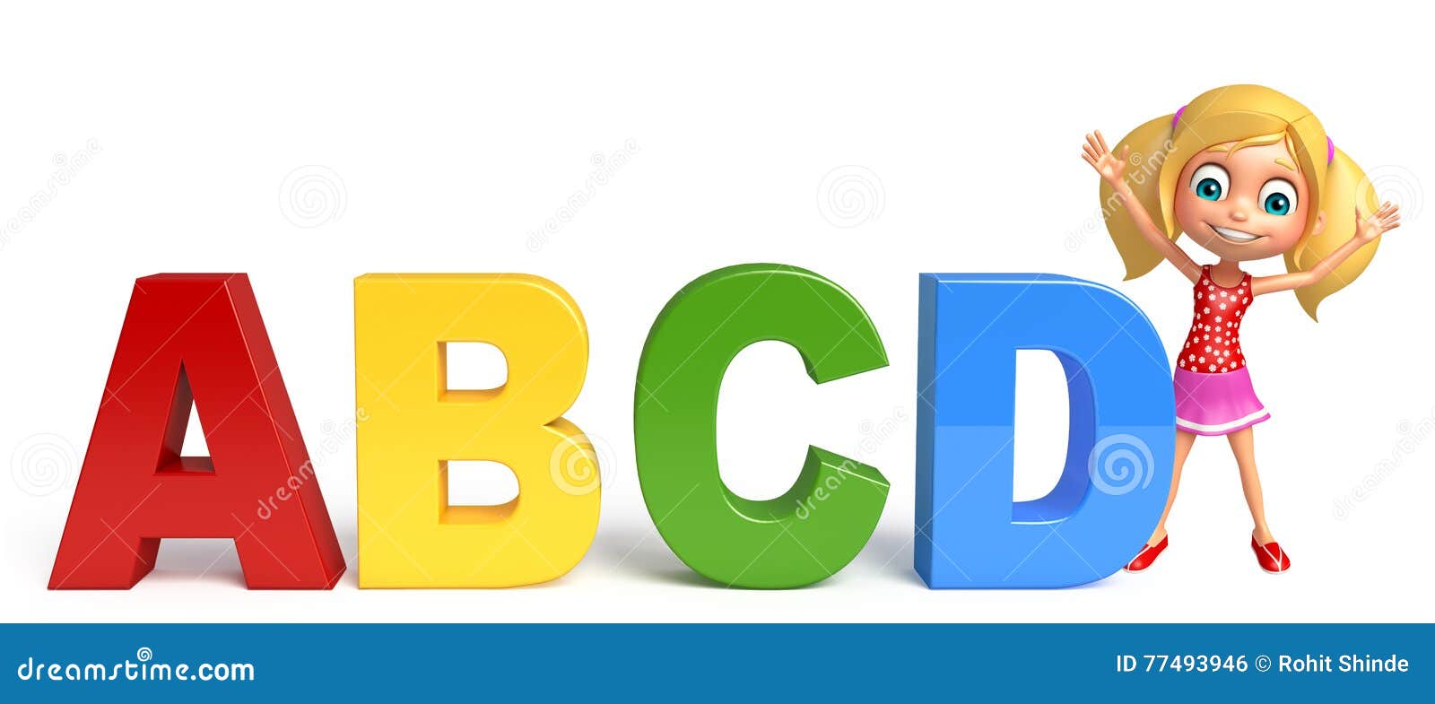 Kid girl with ABCD sign stock illustration. Illustration of study ...