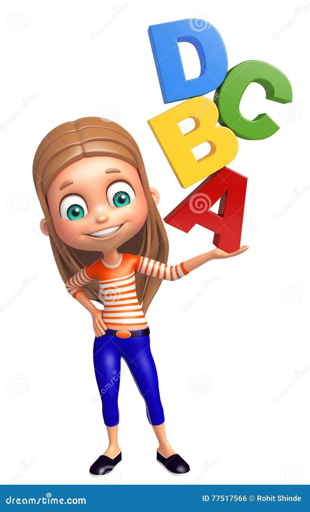 Kid Girl With ABCD Sign Royalty-Free Cartoon | CartoonDealer.com #77517566