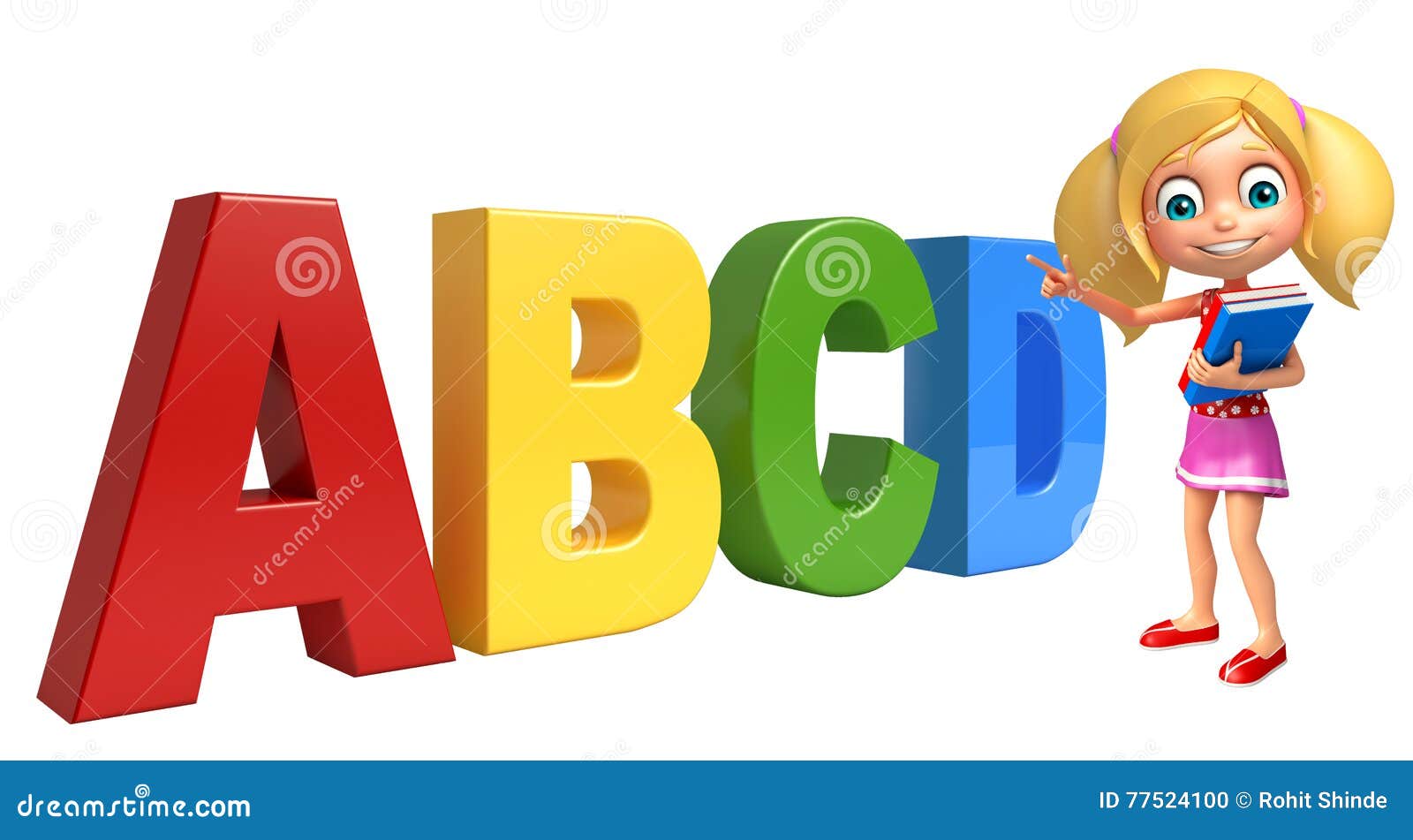 Kid girl with ABCD sign stock illustration. Illustration of cheerful ...