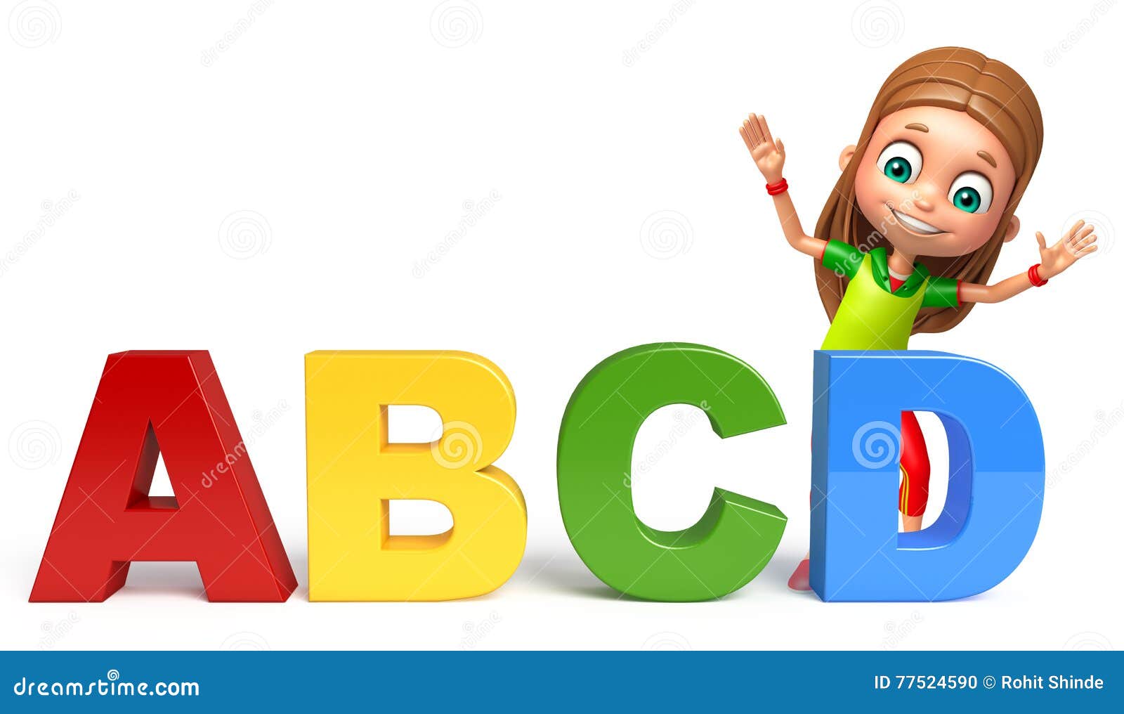 Kid girl with ABCD sign stock illustration. Illustration of study ...