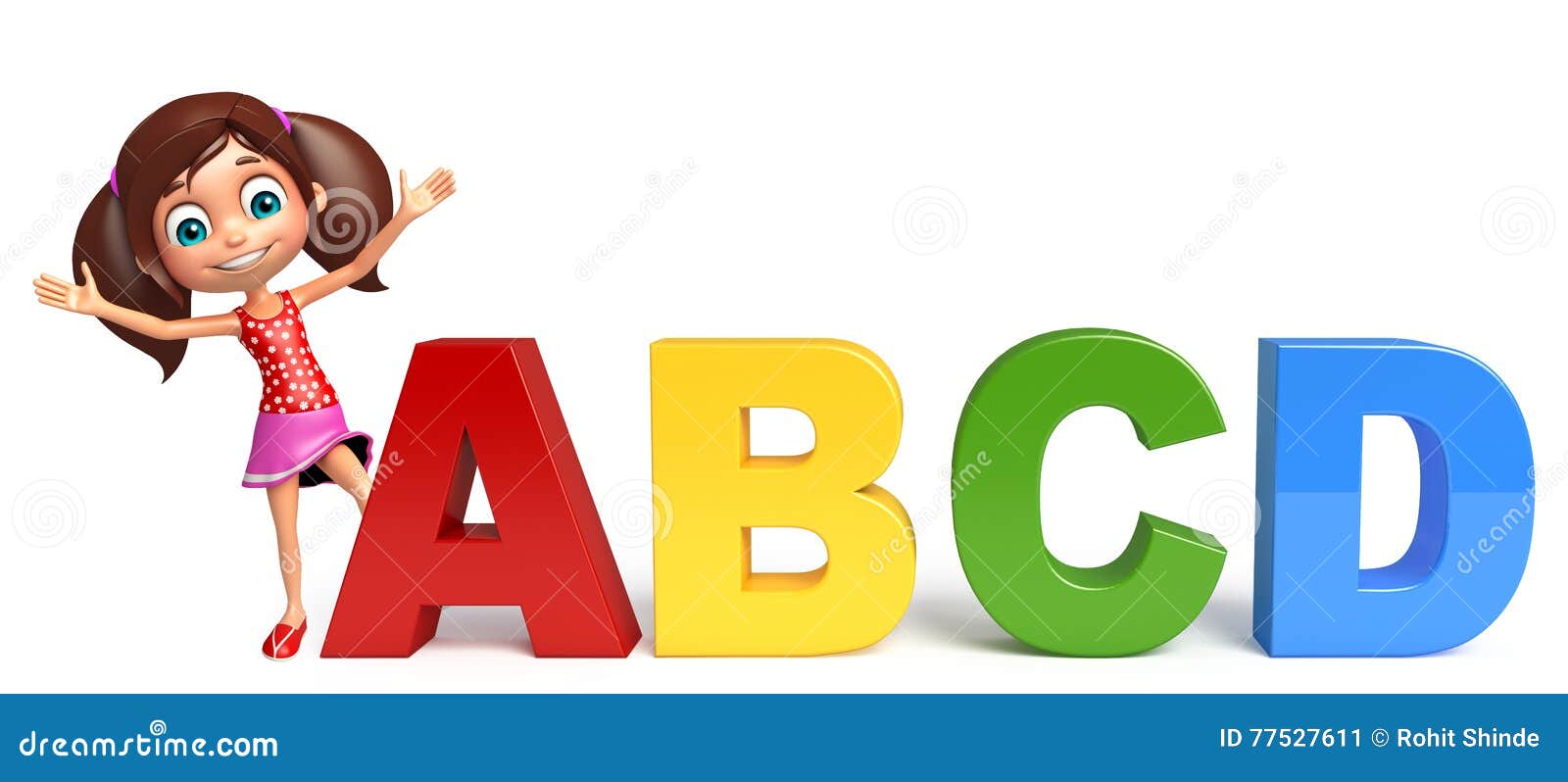 Kid girl with ABCD sign stock illustration. Illustration of study ...