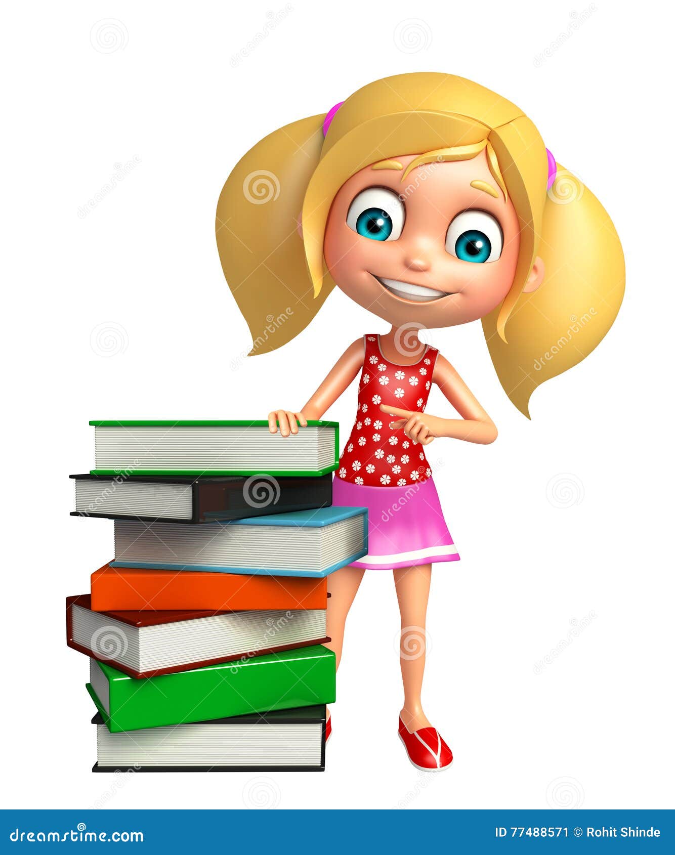 Kid girl with Book stack stock illustration. Illustration of activity ...